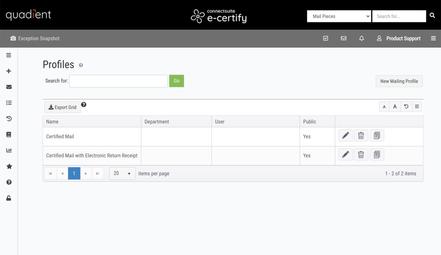 Mailing Profiles - ConnectSuite e-Certify