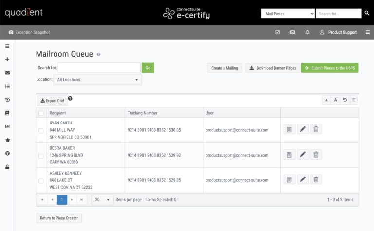 Mailroom - ConnectSuite e-Certify