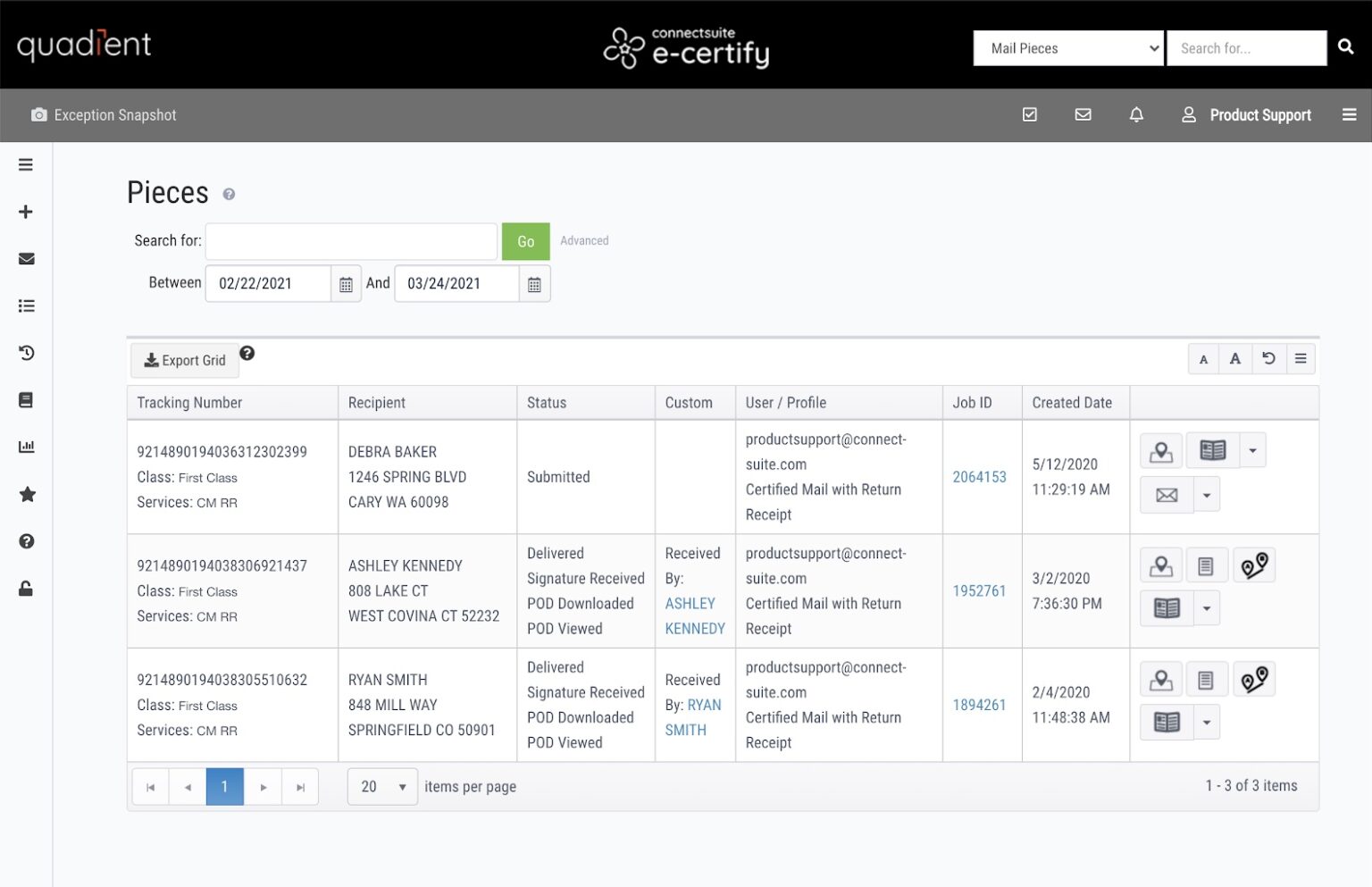 Piece Search - ConnectSuite e-Certify