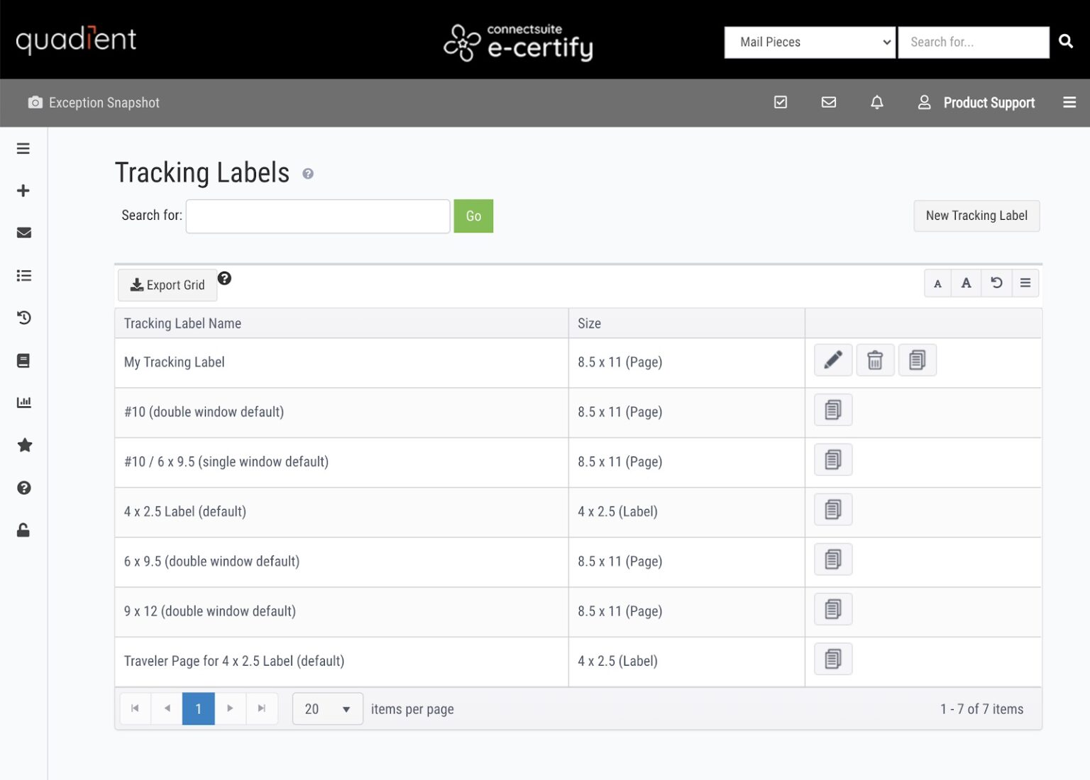 Tracking Labels - ConnectSuite e-Certify